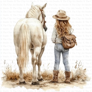 Watercolor Girl & Horse Clipart | 10 High Quality Jpgs | Digital ...