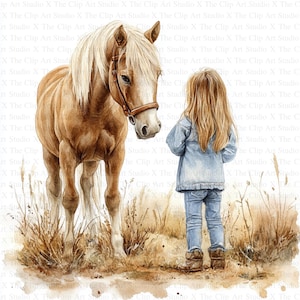 Watercolor Girl & Horse Clipart | 10 High Quality Jpgs | Digital ...