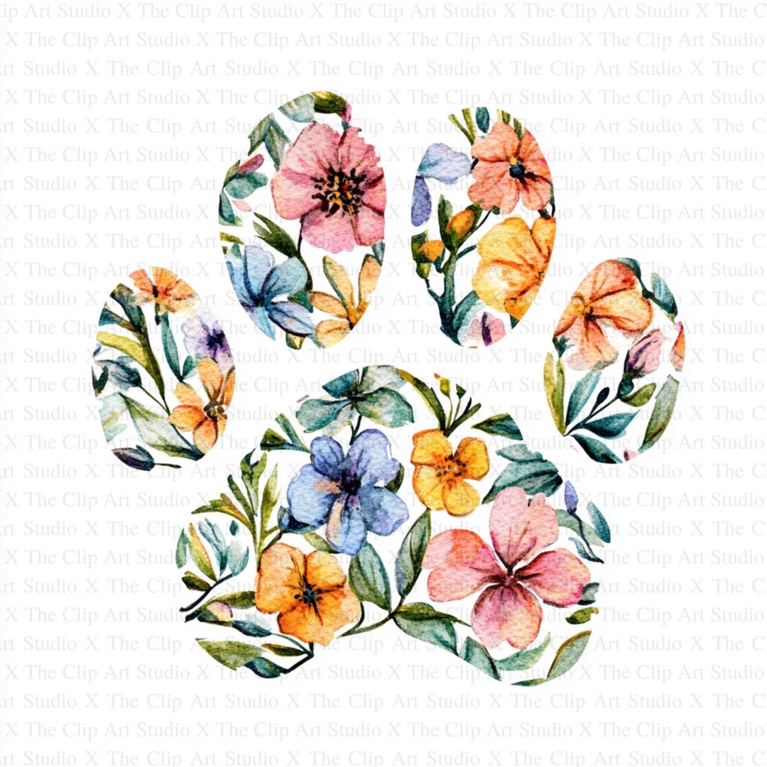 Floral Paw Prints Clipart | 10 High Quality Jpgs | Digital Download ...