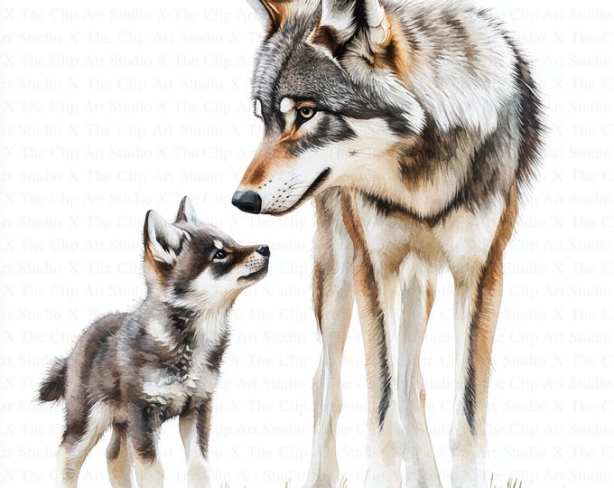 16 Baby Wolf Clipart, Little Wolf Cub, Printable Watercolor Clipart ...