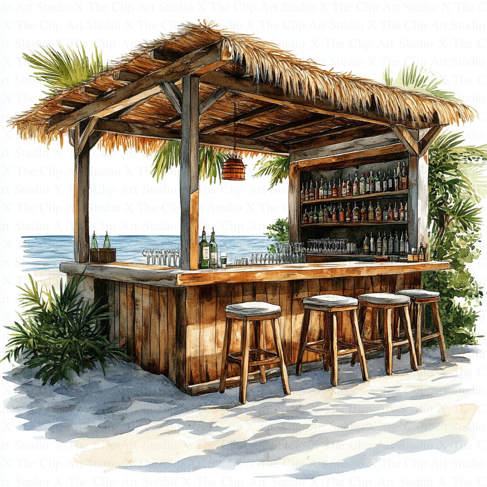 Tropical Bar Clipart | 10 High Quality Jpgs | Digital Download | Beach ...