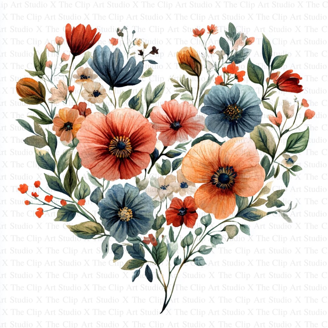 Watercolor Floral Hearts Clipart | 10 High Quality Jpgs | Digital ...