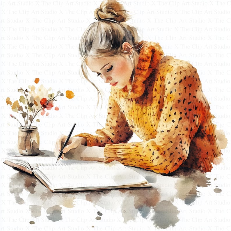 Woman Writing Clipart | 10 High Quality Jpgs | Digital Download | Paper ...