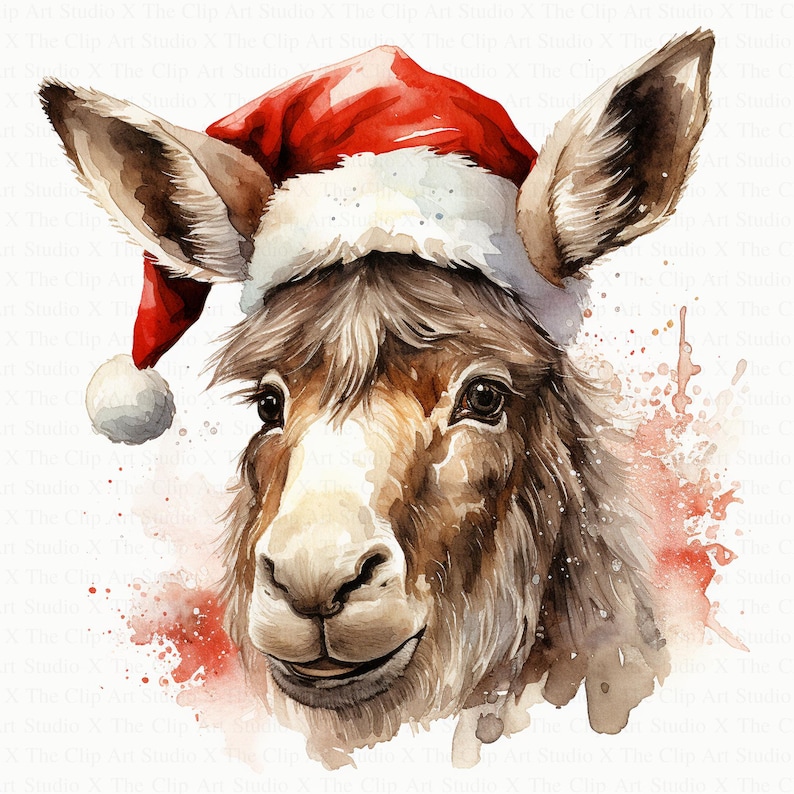 Donkey With Santa Hat Clipart | 10 High Quality Jpgs | Digital Download ...