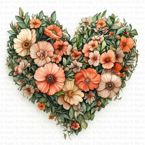 Watercolor Floral Hearts Clipart | 10 High Quality Jpgs | Digital ...