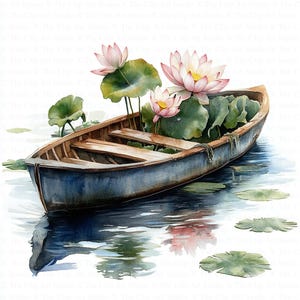 Floral Boat Clipart 10 High Quality JPG Digital Download Wooden Boat ...