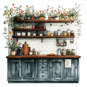 Floral Kitchen Clipart | 10 High Quality Jpgs | Digital Download | Pots ...