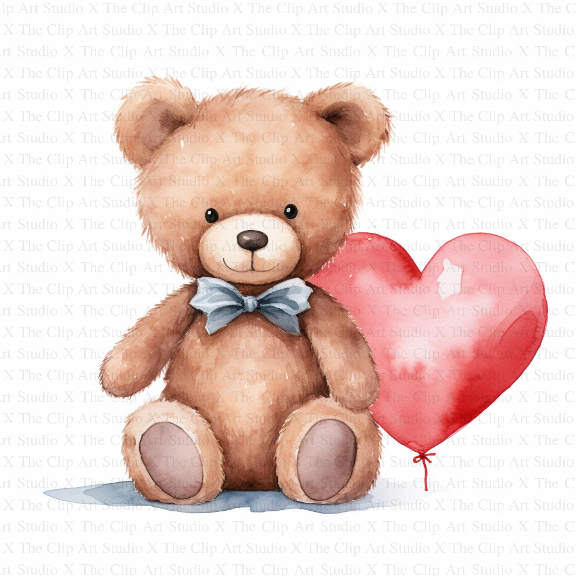 Teddy Bear With Heart Clipart | 10 High Quality Jpgs | Instant Digital ...