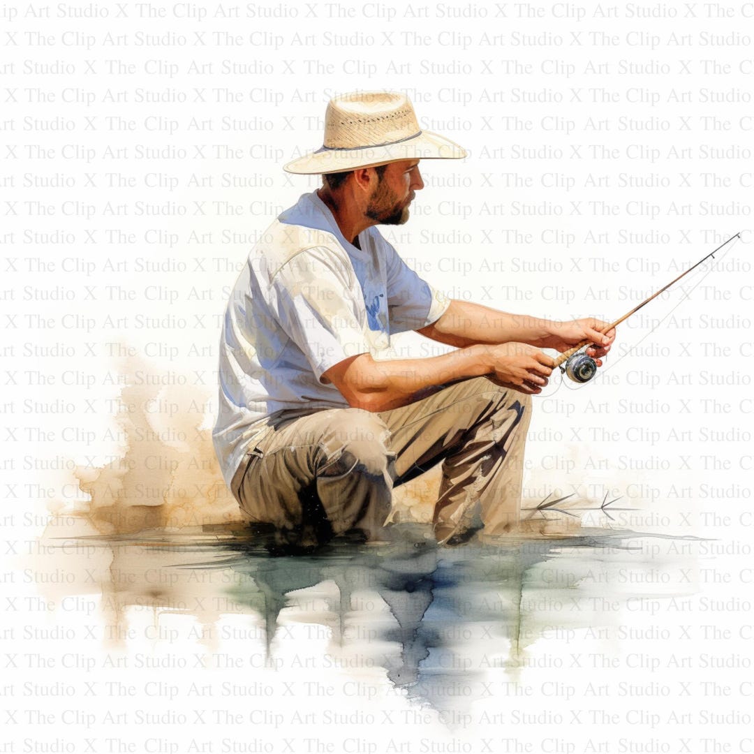 Watercolor Man Fishing Clipart | 10 High Quality Jpgs | Digital ...