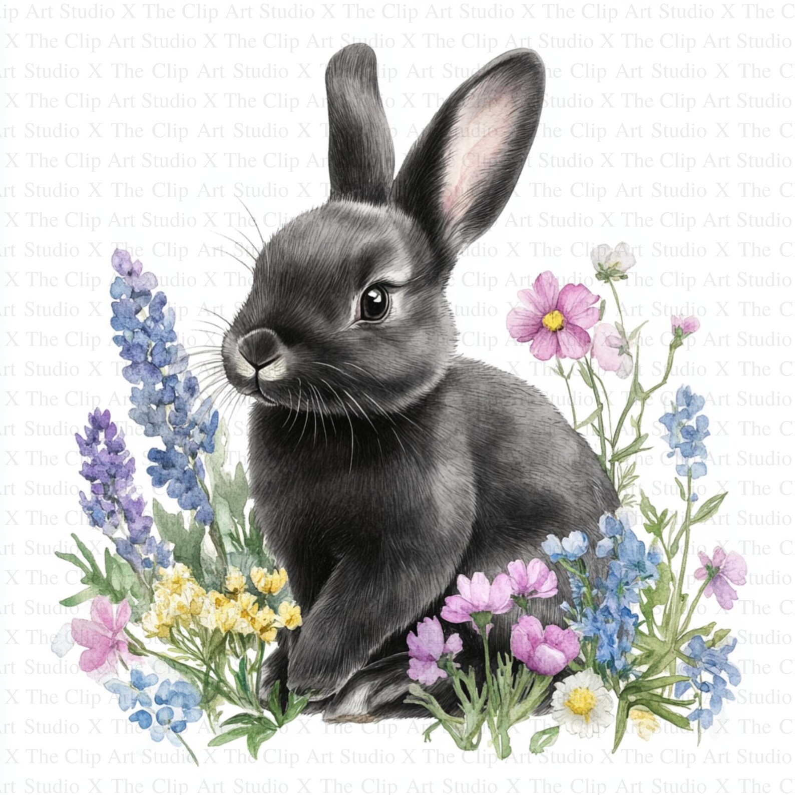 Bunny Black Ink Clipart | 10 High Quality Jpgs | Instant Digital ...