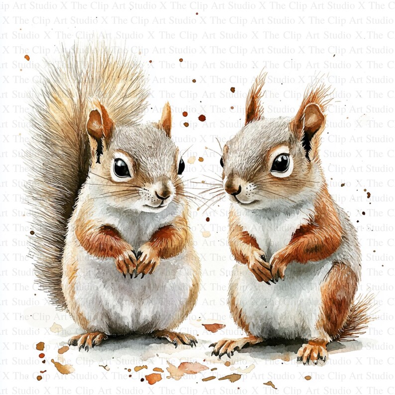 Watercolor Squirrels Clipart 10 High Quality Jpgs Digital Download Cute ...