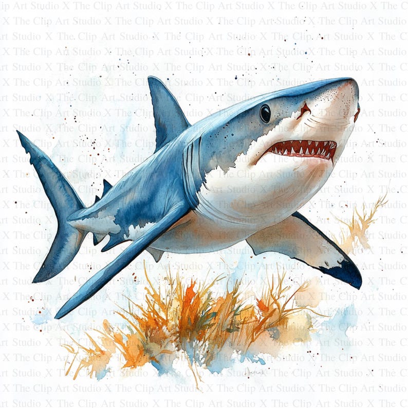 Watercolor Shark Clipart 10 High Quality Jpgs Digital Download Card ...