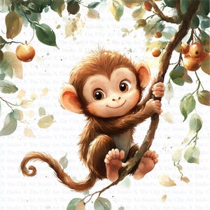 Watercolor Monkey Clipart | 10 High Quality Jpgs | Instant Digital ...