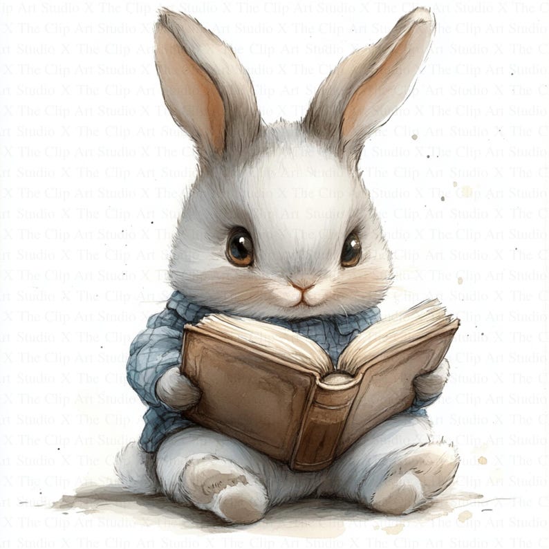 Bunny Reading Book Clipart | 10 High Quality Jpgs | Digital Download ...
