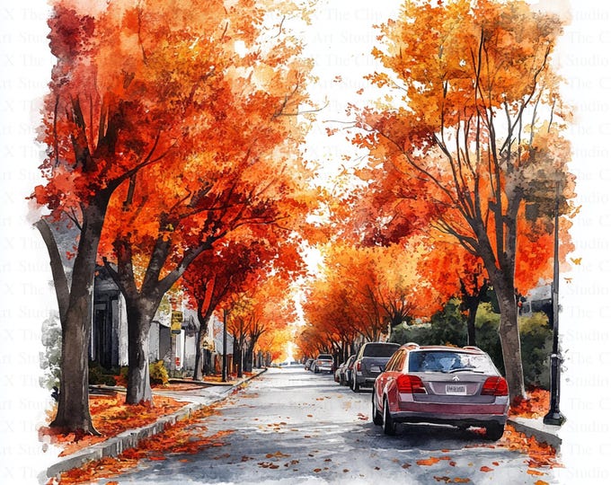 20 Autumn Street Clipart, Fall Autumn Clipart, Printable Watercolor ...