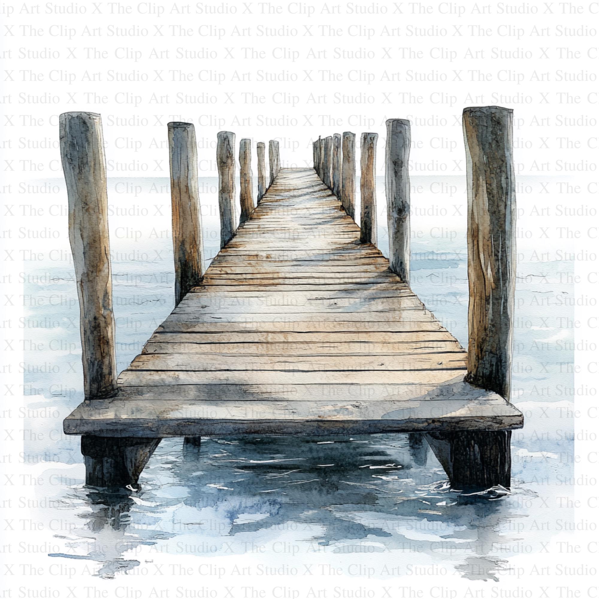 Sea Pier Clipart 10 High Quality Jpgs Digital Download Watercolor Art ...
