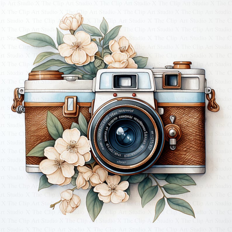 Vintage Floral Camera Clipart | 10 High Quality Jpgs | Digital Download ...
