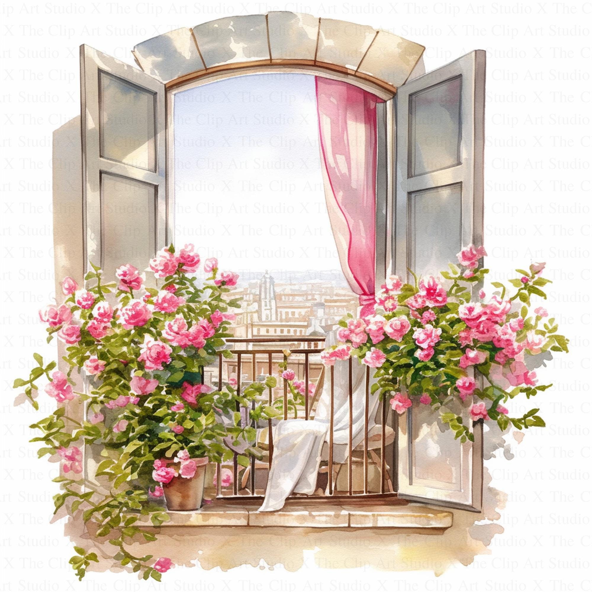 Floral Balcony Clipart | 10 High Quality JPG | Digital Download ...