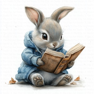 Bunny Reading Book Clipart | 10 High Quality Jpgs | Digital Download ...