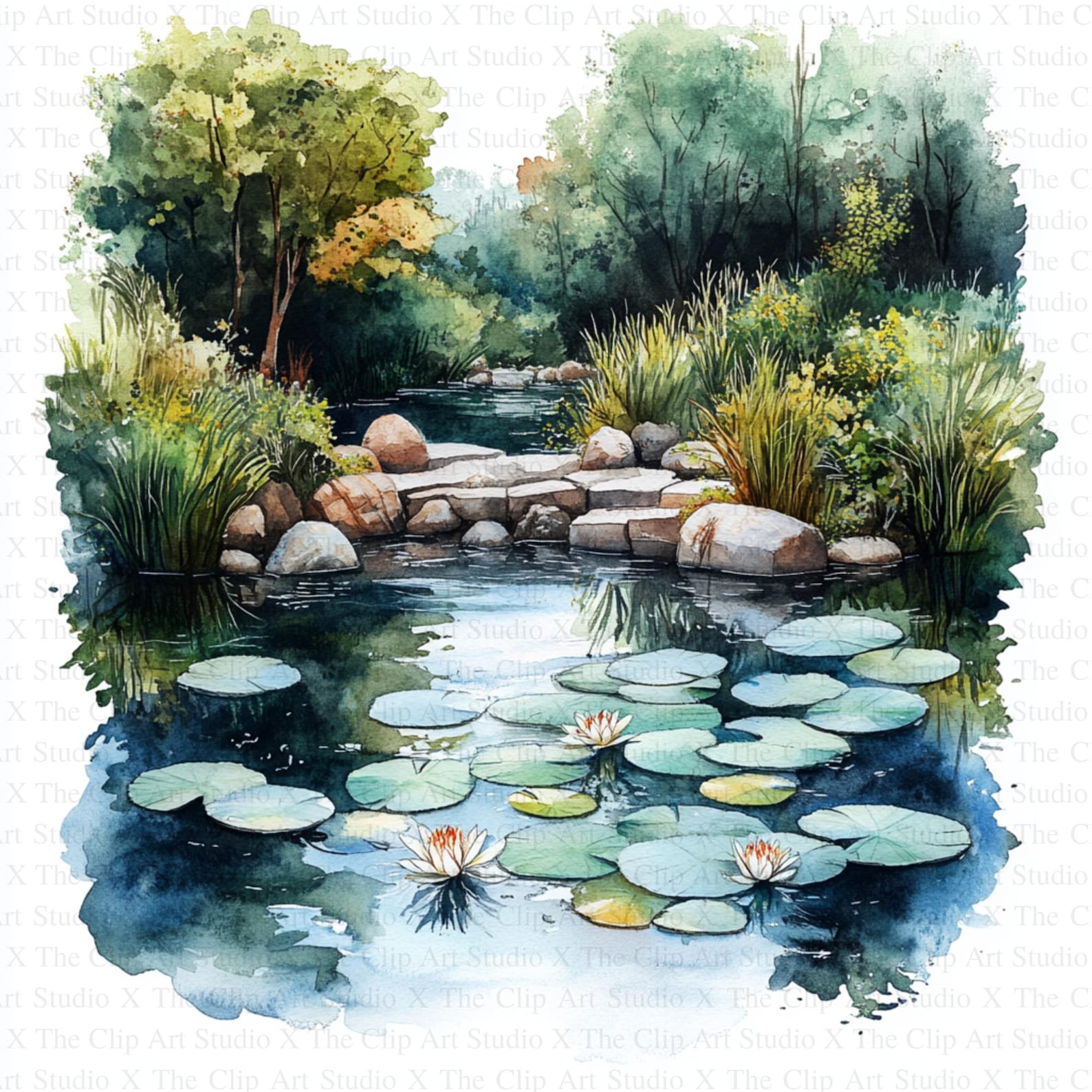 Watercolor Pond Clipart | 10 High Quality Jpgs | Digital Download ...