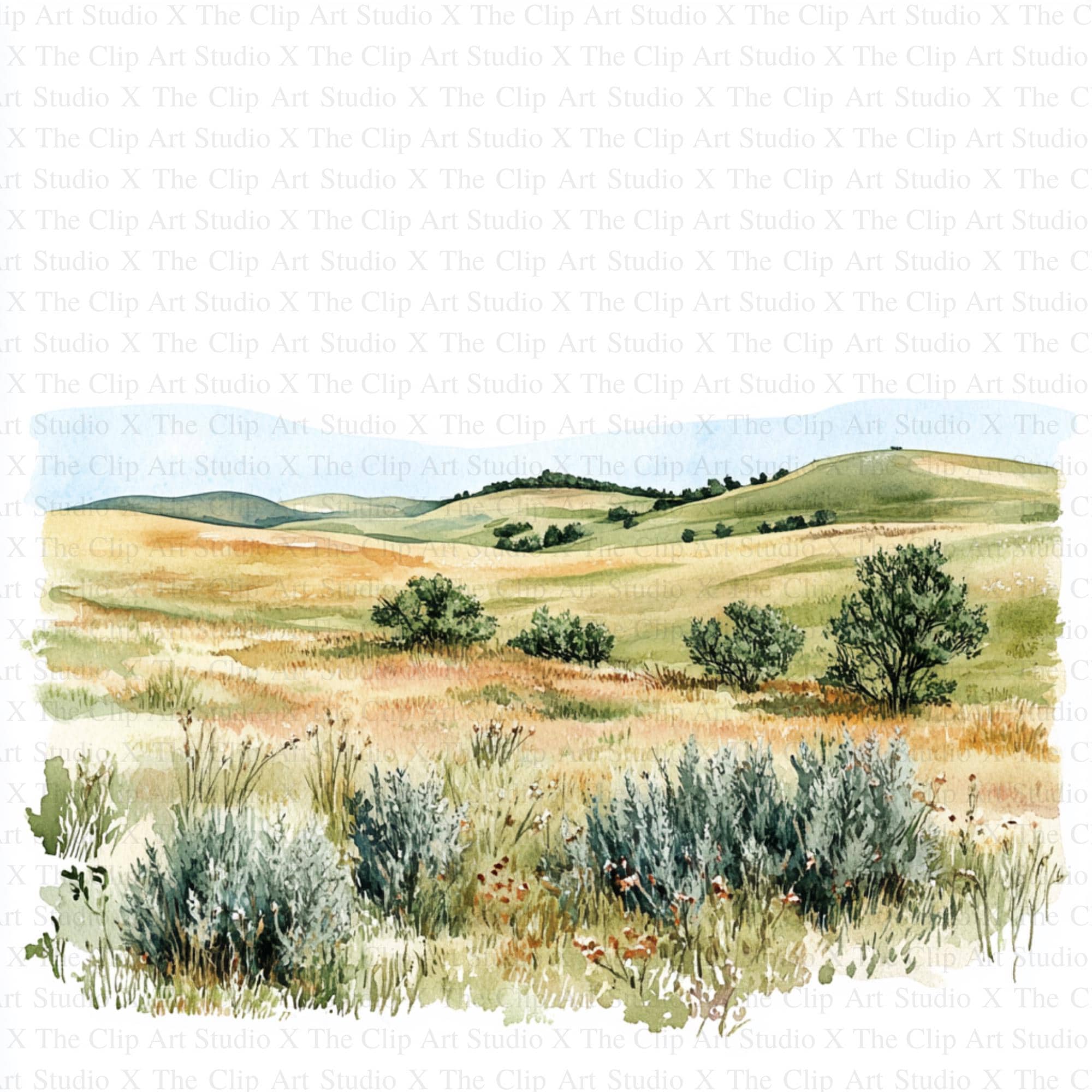 Steppe Landscape Clipart | 10 High Quality Jpgs | Instant Digital ...
