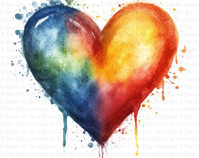 10 Rainbow Heart Clipart, Digital Clipart, Watercolor Clipart ...