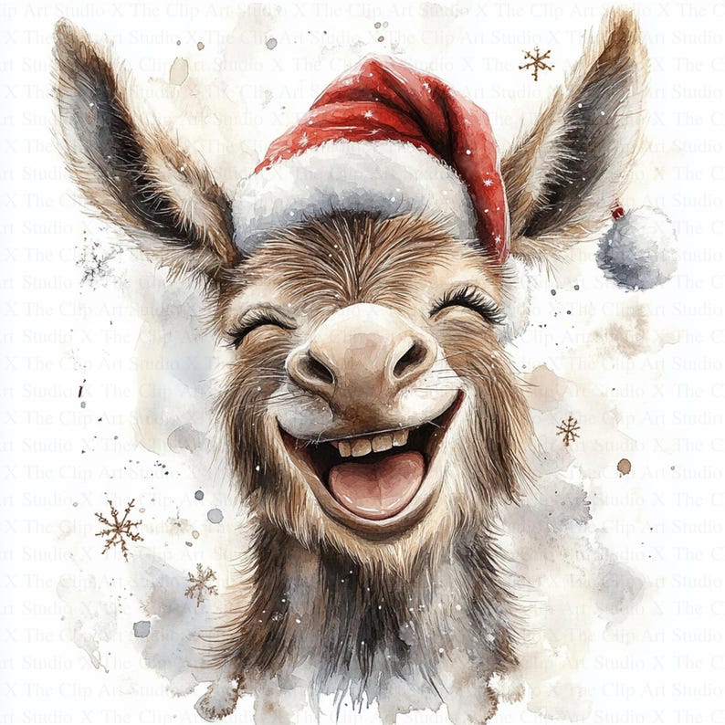 Donkey With Santa Hat Clipart | 10 High Quality Jpgs | Digital Download ...