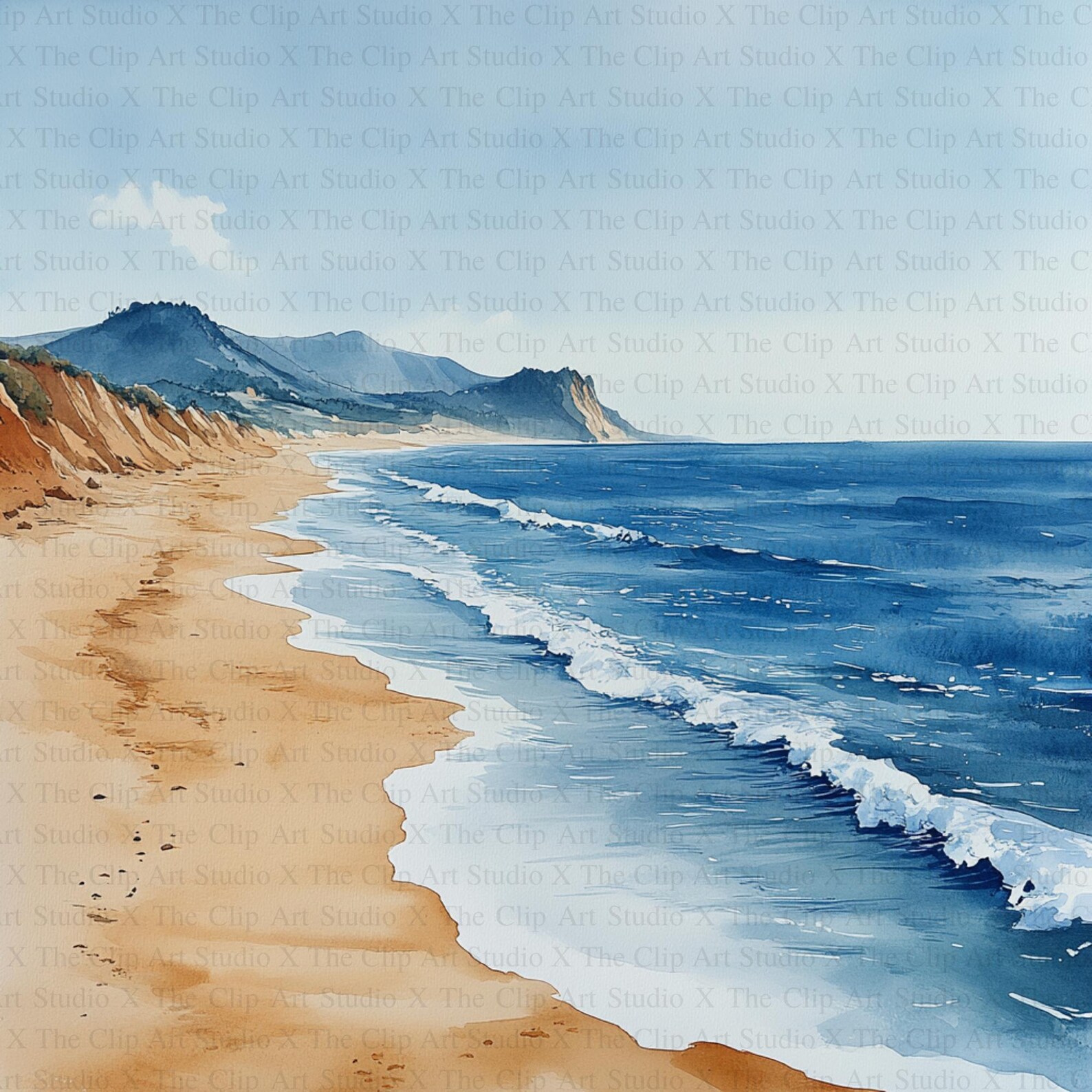 Watercolor Coastal Beach Ocean Clipart 10 High Quality Jpgs Digital ...