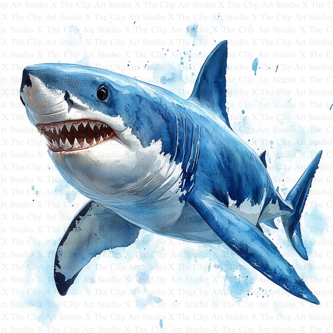 Watercolor Shark Clipart | 10 High Quality Jpgs | Digital Download ...