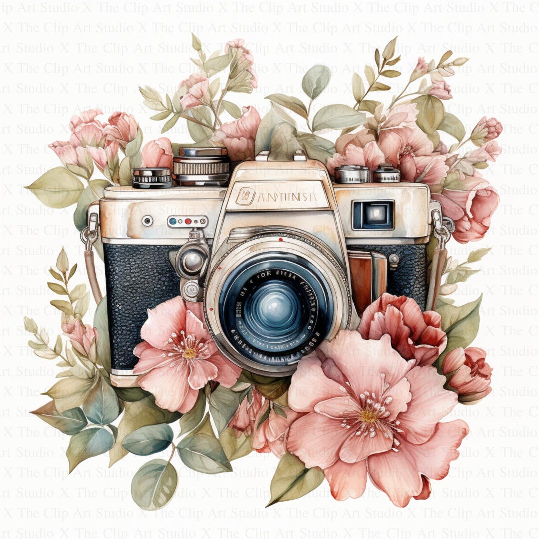 Vintage Floral Camera Clipart | 10 High Quality Jpgs | Digital Download ...