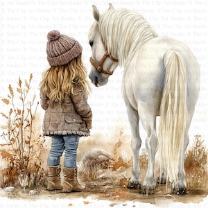 Watercolor Girl & Horse Clipart | 10 High Quality Jpgs | Digital ...