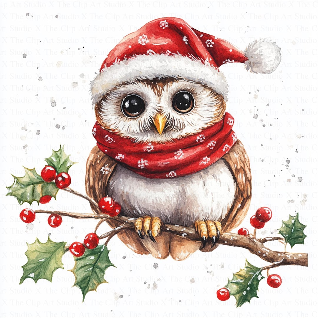 Christmas Owl Clipart | 10 High Quality Jpgs | Digital Download ...