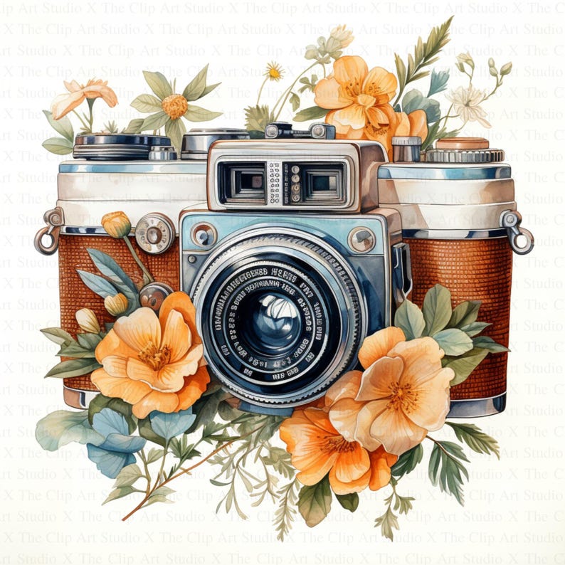 Vintage Floral Camera Clipart 10 High Quality Jpgs Digital Download ...