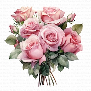 Roses Bouquet Clipart 10 High Quality Jpgs Digital Download Paper Craft Junk Journals Pink Roses ...