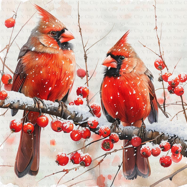 Winter Red Cardinals Clipart | 10 High Quality Jpgs | Digital Download ...