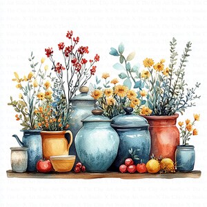 Floral Kitchen Clipart | 10 High Quality Jpgs | Digital Download | Pots ...