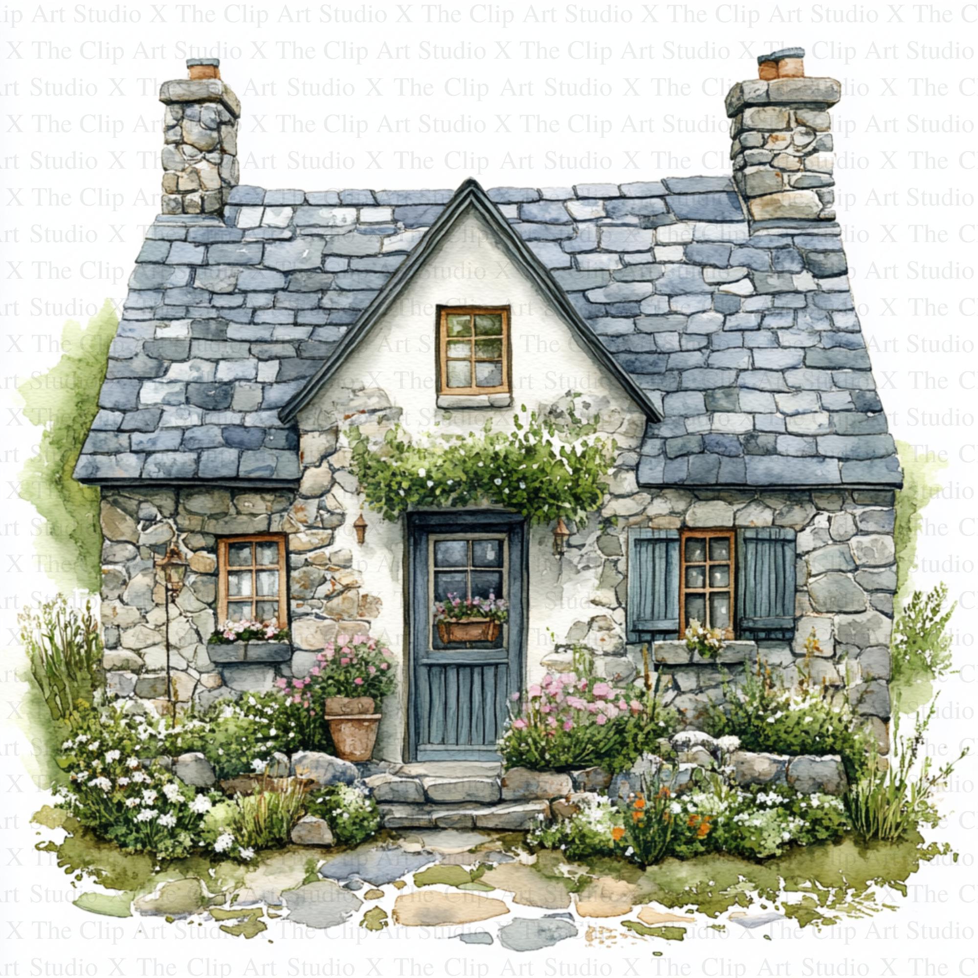 Stone Cottage Clipart | 10 High Quality Jpgs | Digital Download ...