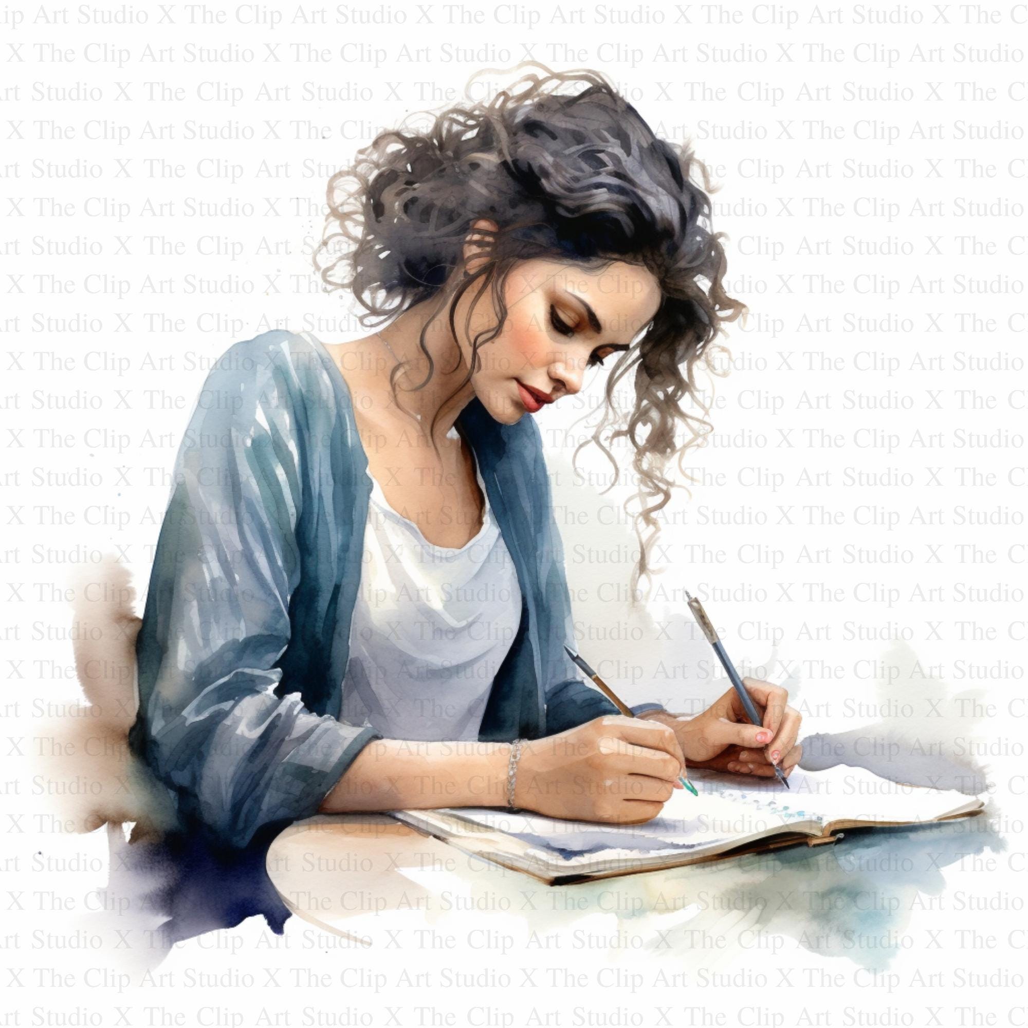 Girl Writing Clip Art