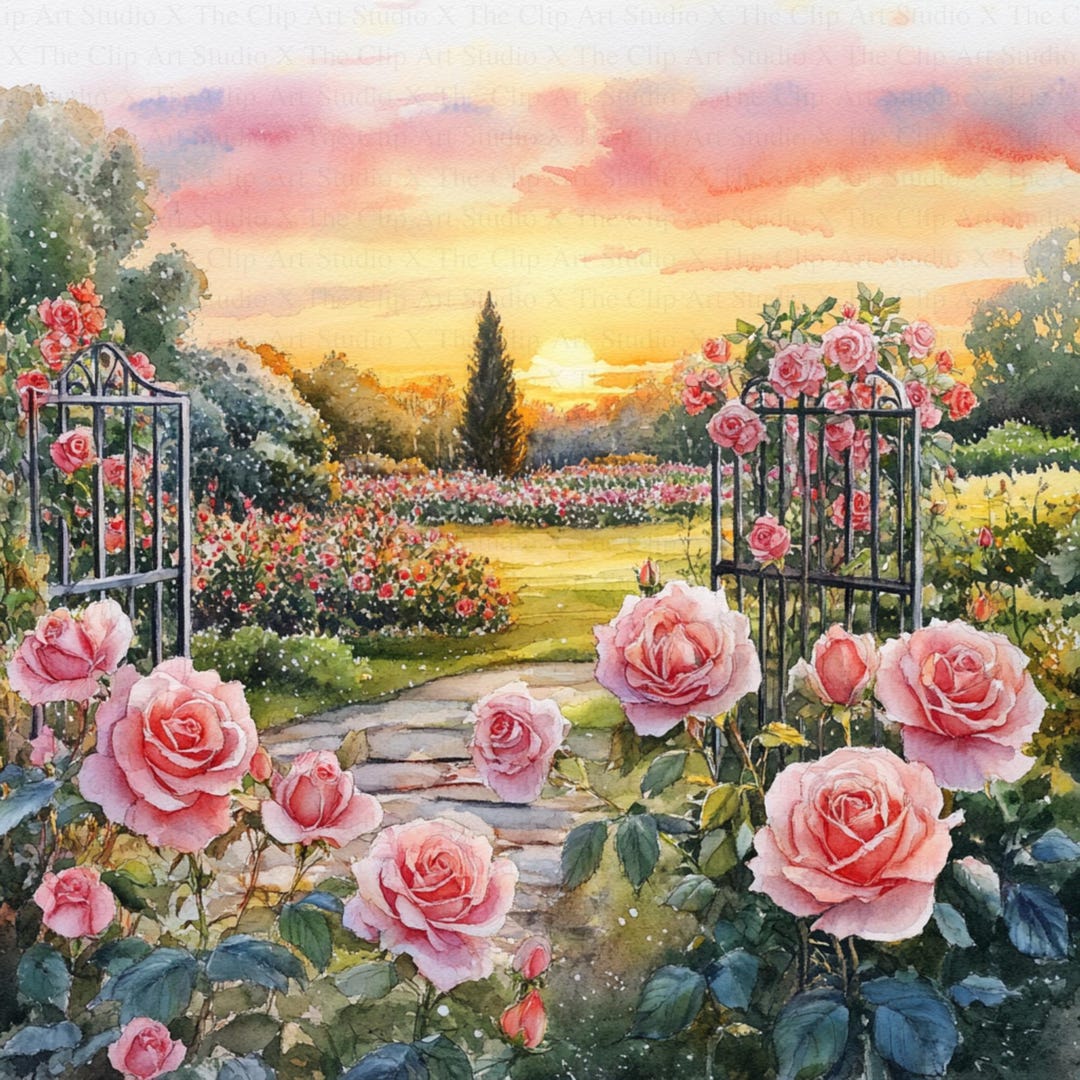 Rose Garden Clipart | 10 High Quality Jpgs | Digital Download | Sunset ...