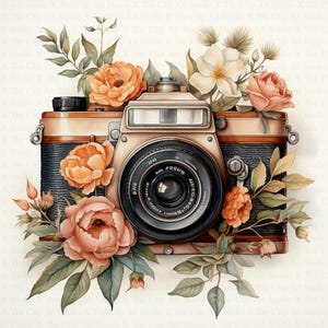 Vintage Floral Camera Clipart | 10 High Quality Jpgs | Digital Download ...