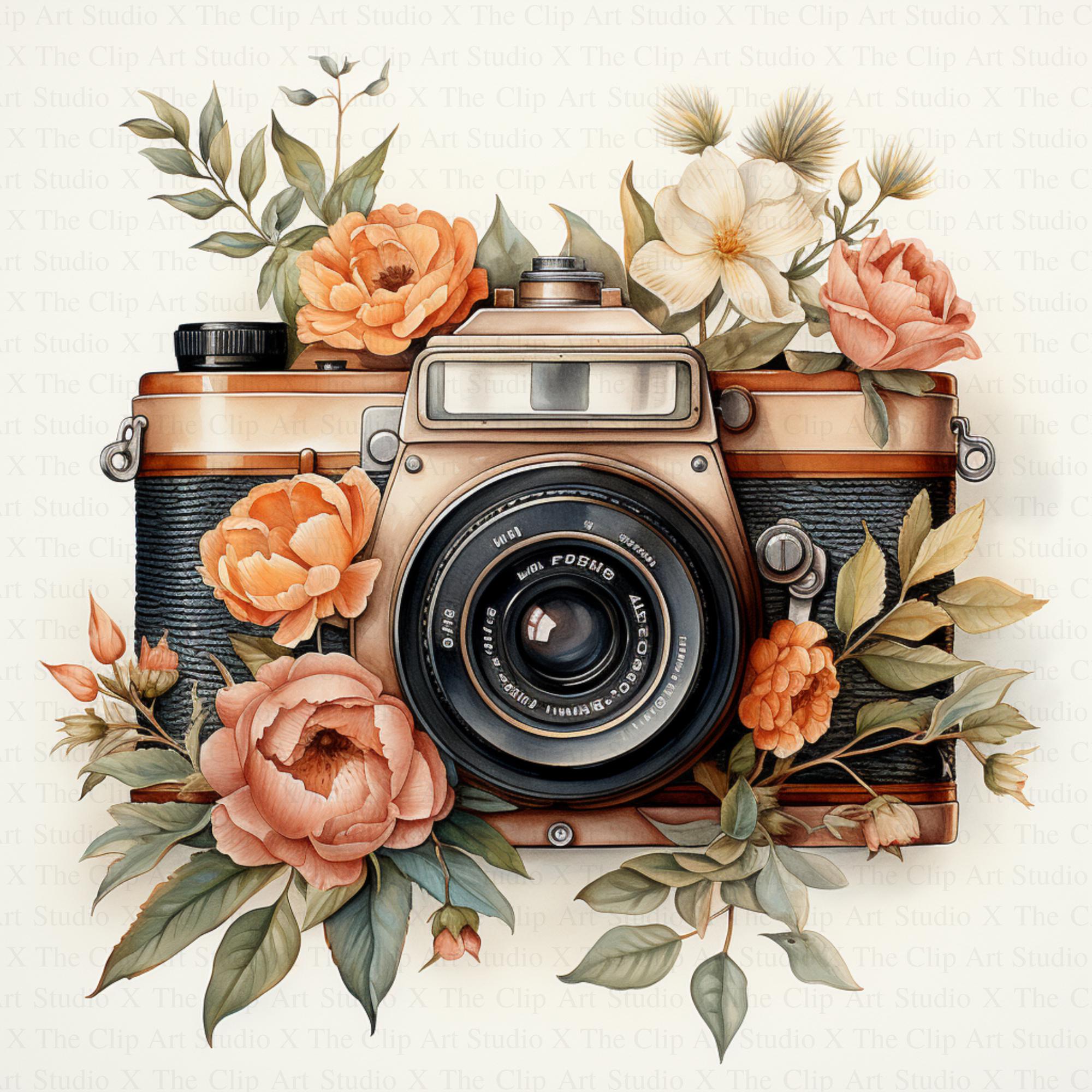 Vintage Floral Camera Clipart 10 High Quality Jpgs Digital Download ...