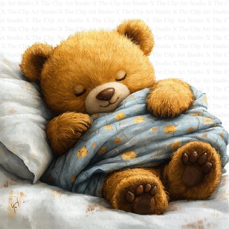 Sleeping Teddy Bears Clipart 10 High Quality Jpgs Digital Download Card ...