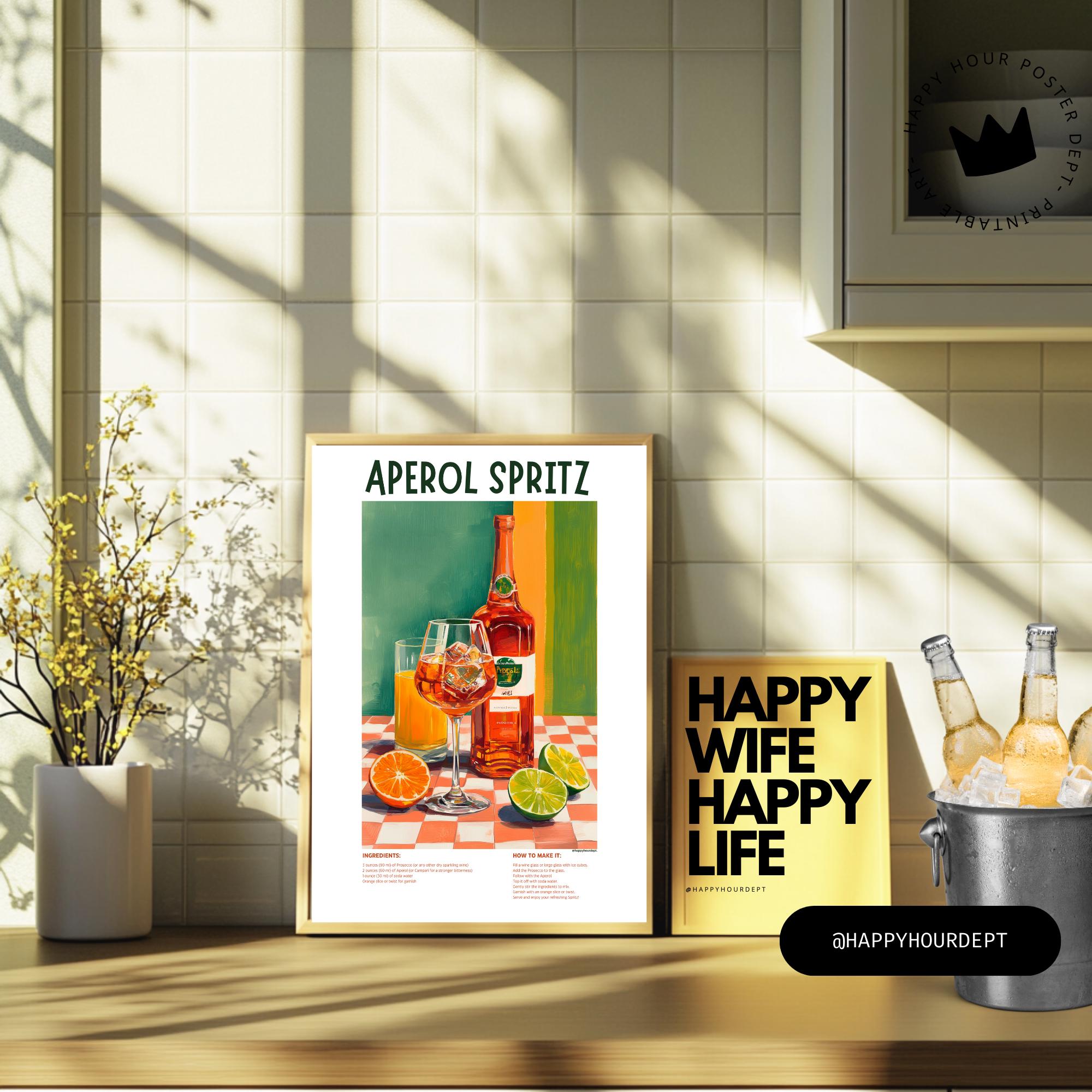 Aperol Bottle Cocktail Poster Printable Wall Art for Bar Cart Decor ...