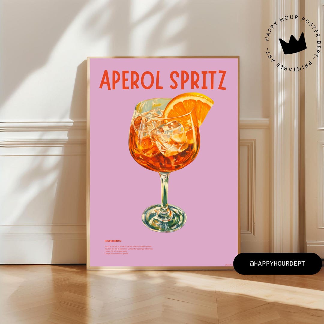 Aperol Spritz Soft Pink Poster | Printable Cocktail Recipe Wall Art ...