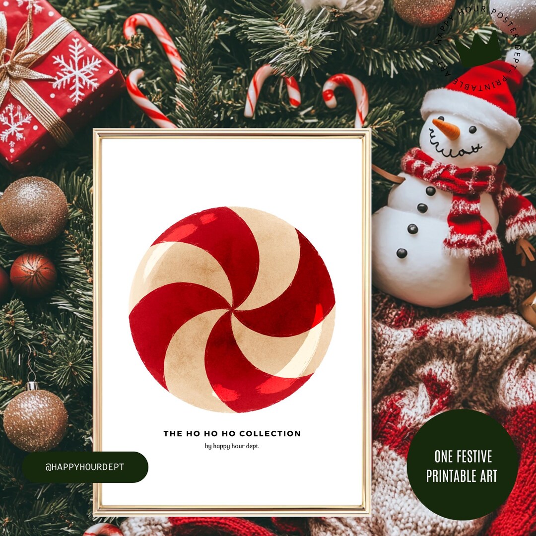 Christmas Wall Art Peppermint Candy Festive Holiday Printable Decor ...