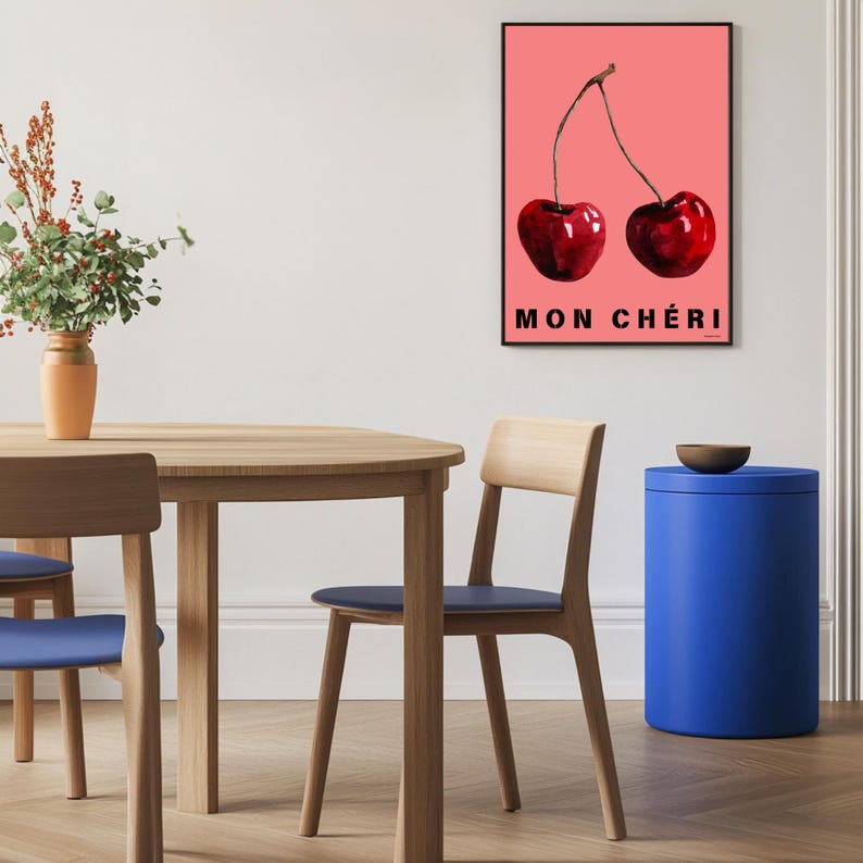 Pink Cherry Pair Poster – Sweet Valentine Printable Wall Art | Digital ...