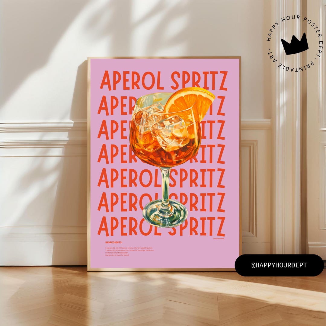 Aperol Spritz Text Collage Poster | Printable Cocktail Recipe Wall Art ...