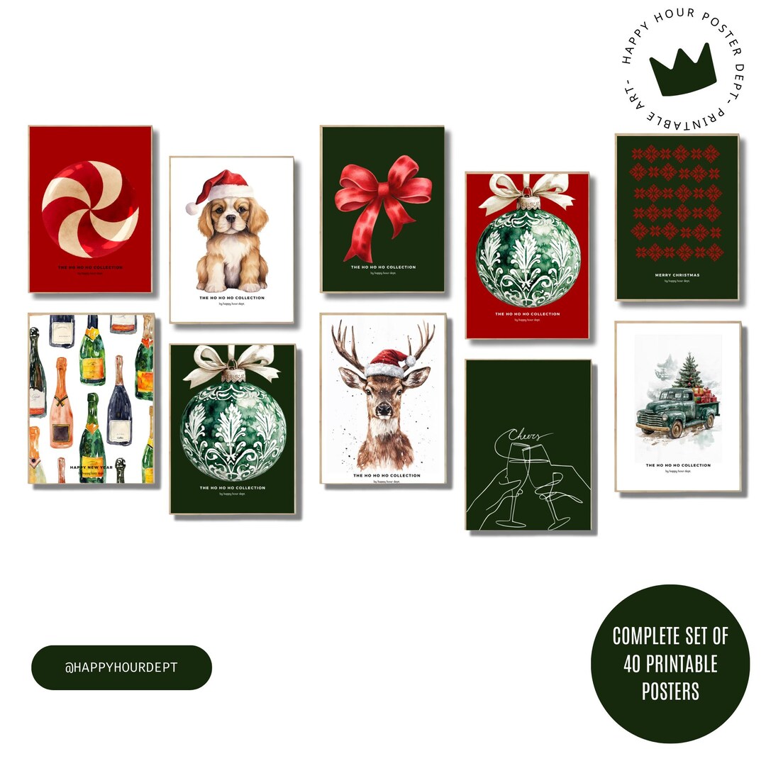 Christmas Printable Poster Set 40 Festive Holiday Wall Art Designs ...