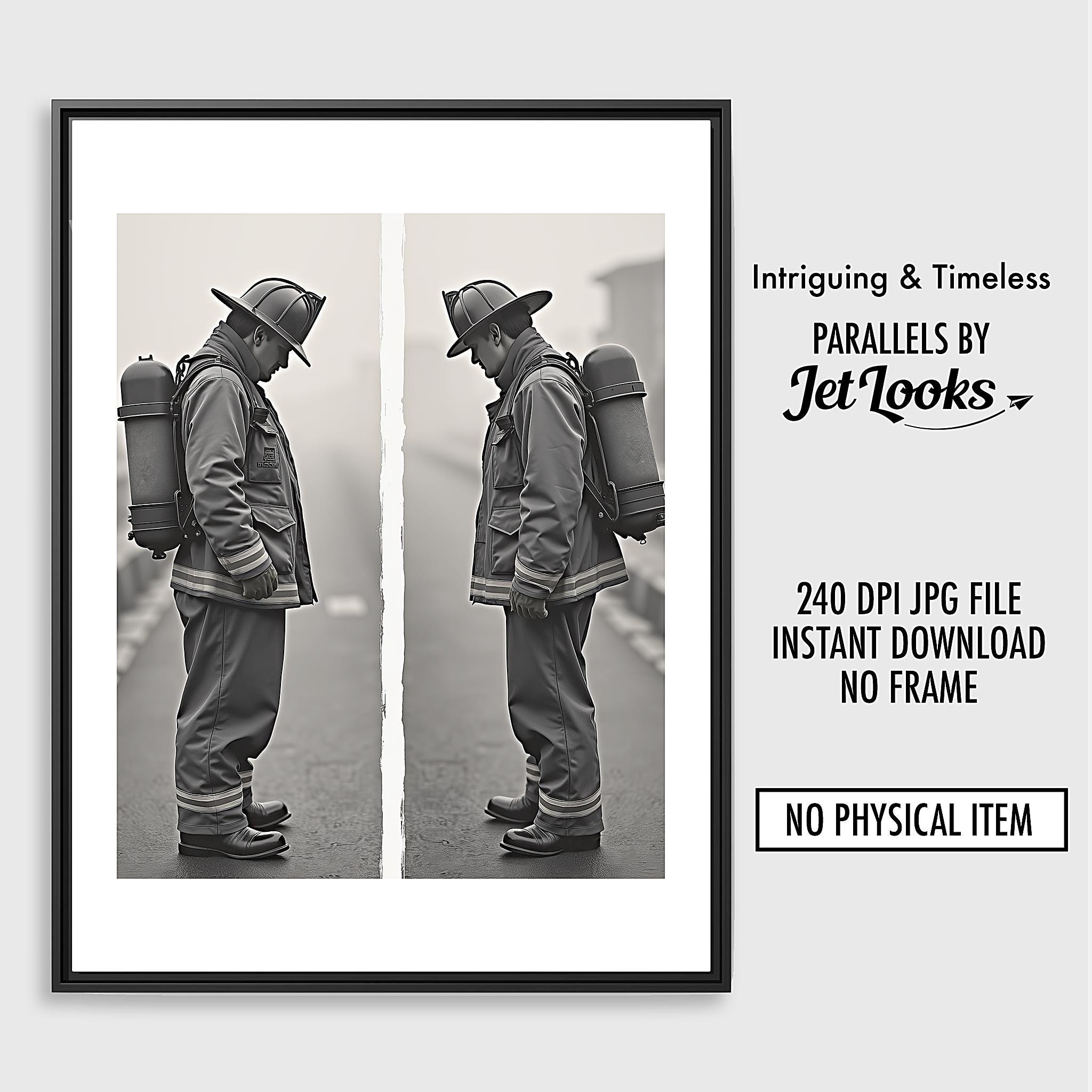 Fireman Digital Download Vintage Black and White Wall Art Print ...