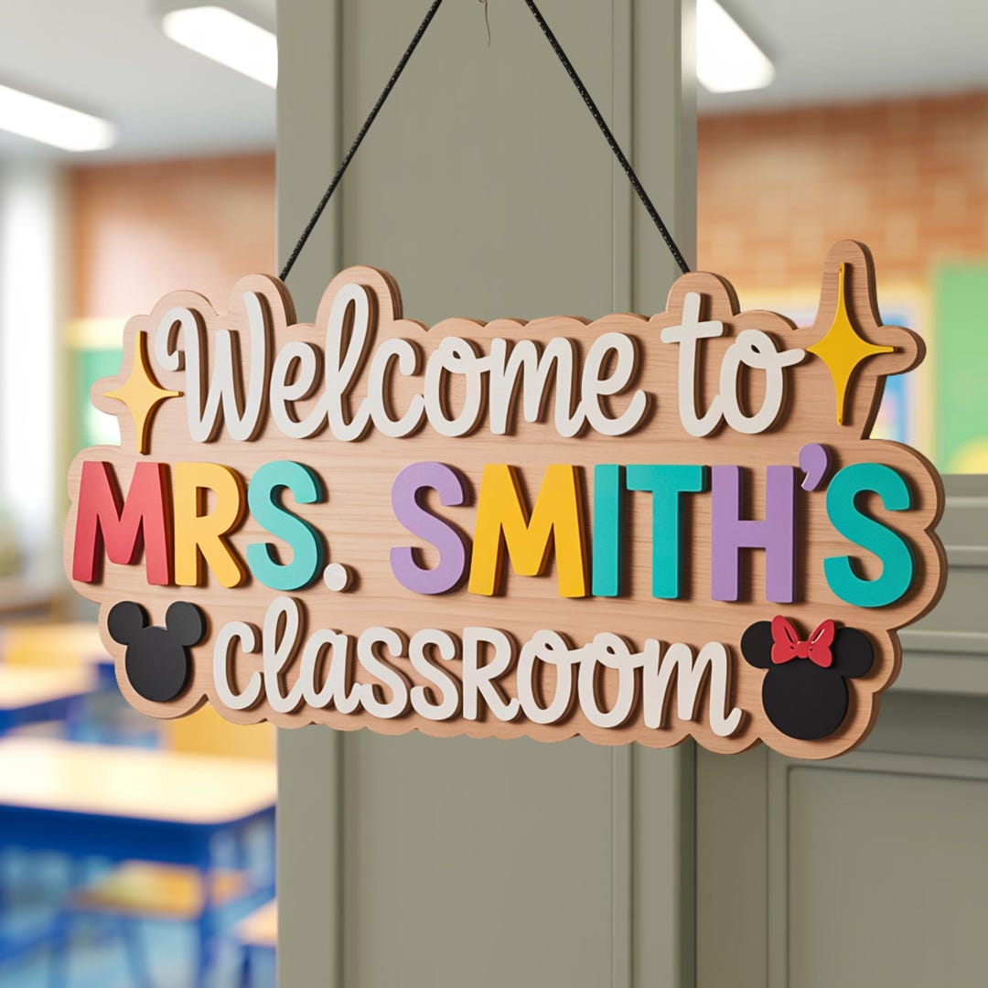 Custom Welcome Classroom Door Sign, Disney Teacher Sign, Teacher ...